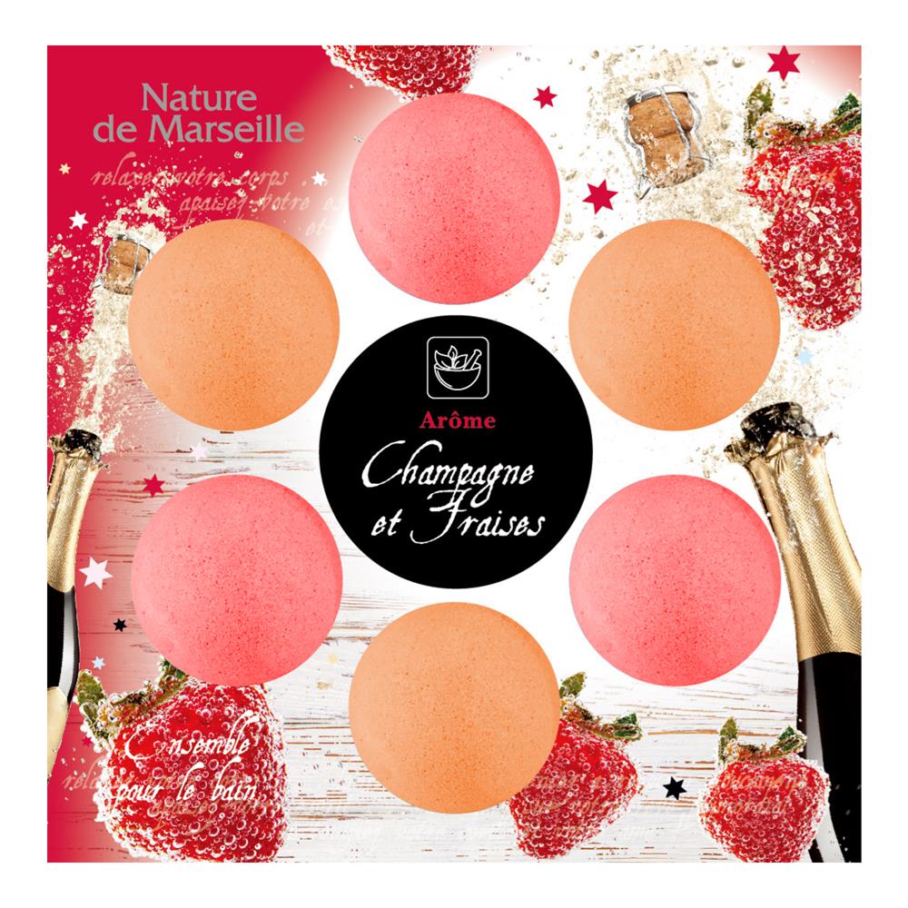 NATURE DE MARSEILLE ZESTAW KULA DO KĄPIELI 60GX6 CHAMPAGNE&FRAISES ...